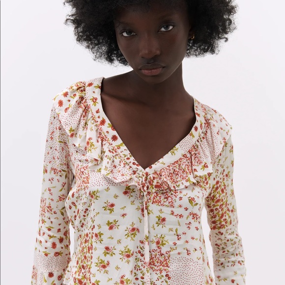 Zara | Tops | Zara Patchwork Print Ruffled Shirt | Poshmark